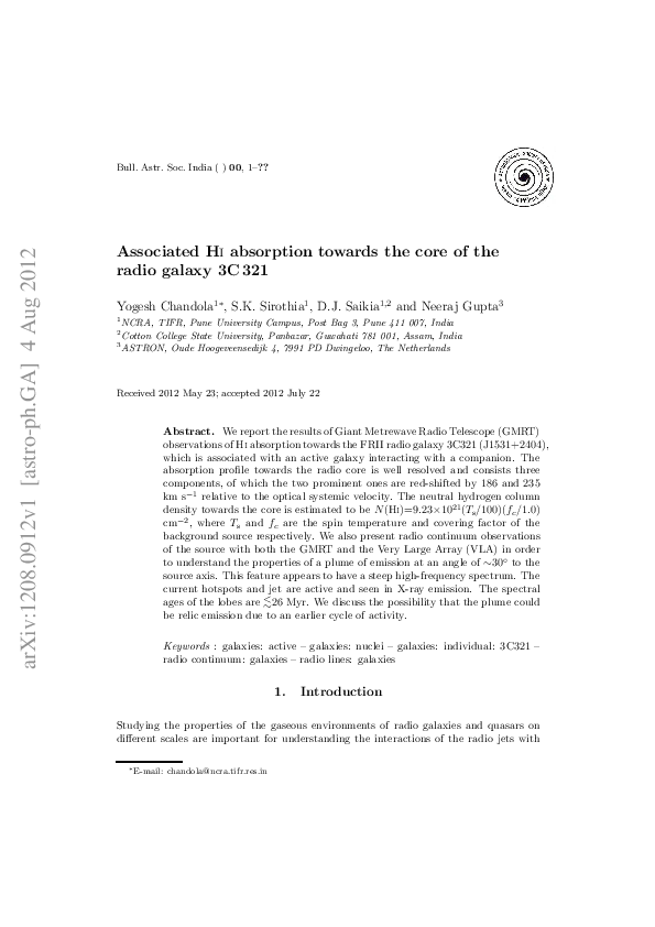 (PDF) Associated H{\sc i} absorption towards the core of the radio ...