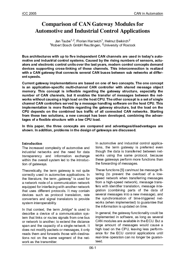 (PDF) Comparison of CAN Gateway Modules for Automotive and Industrial ...