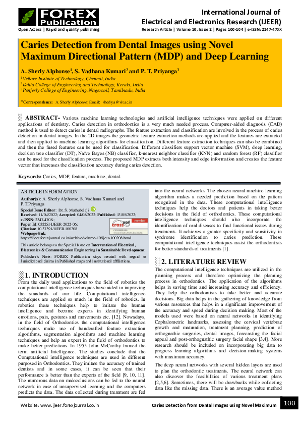 Pdf Caries Detection From Dental Images Using Novel Maximum Directional Pattern Mdp And Deep