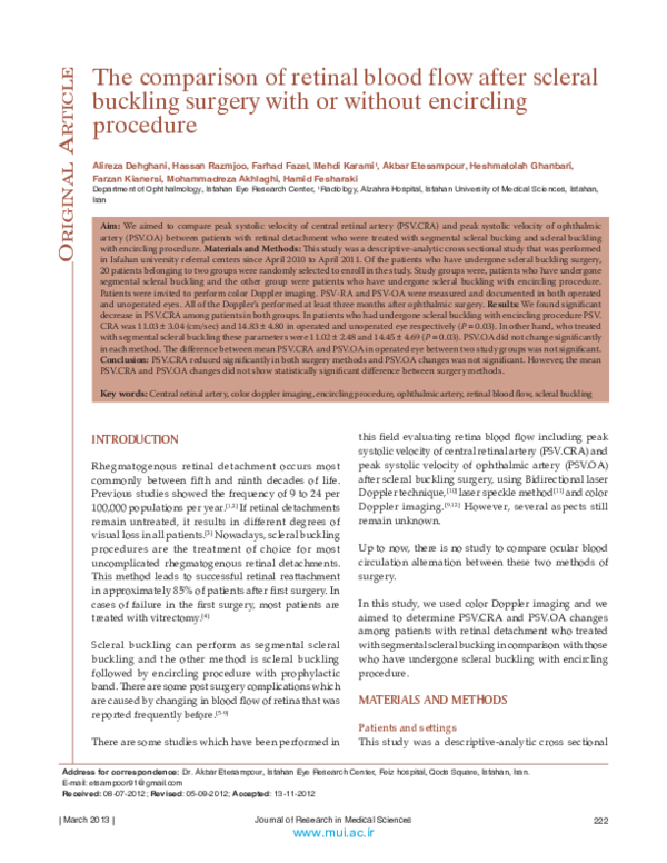 (PDF) The comparison of retinal blood flow after scleral buckling ...