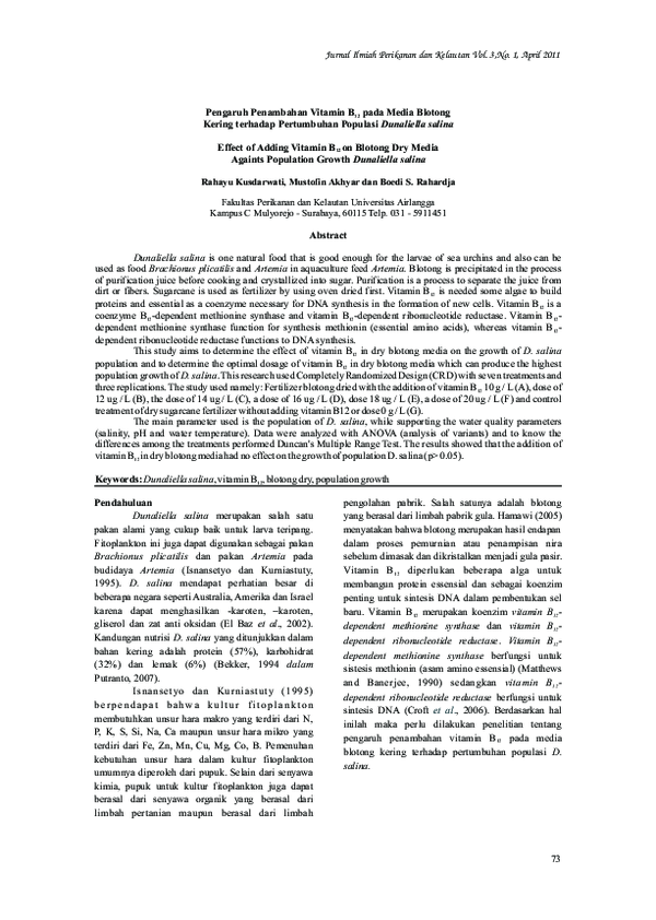 (PDF) Pengaruh Penambahan Vitamin B pada Media Blotong 12 Kering ...