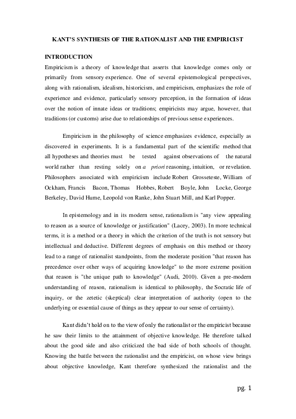 (PDF) KANT’S SYNTHESIS OF THE RATIONALIST AND THE EMPIRICIST