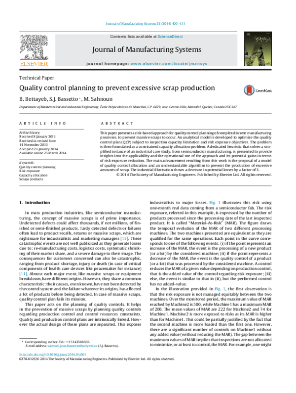 (PDF) Quality control planning to prevent excessive scrap production