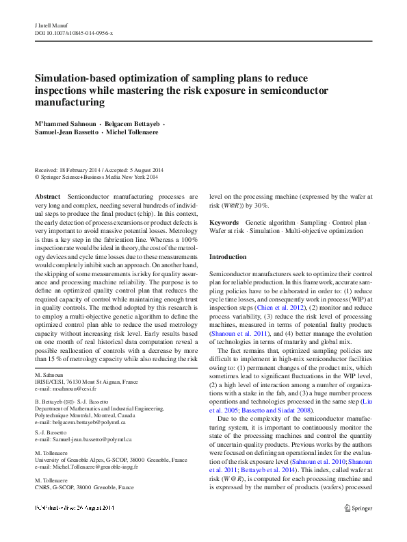 Pdf Simulation Based Optimization Of Sampling Plans To Reduce Inspections While Mastering The