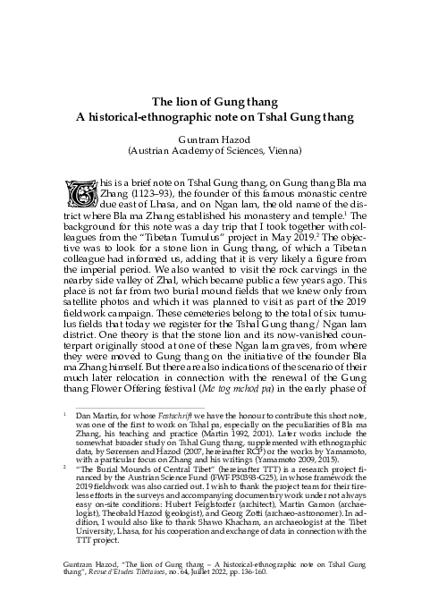 (PDF) The lion of Gung thang - A historical-ethnographic note on Tshal ...