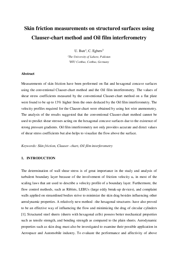 (PDF) Skin friction measurements on structured surfaces using Clauser ...