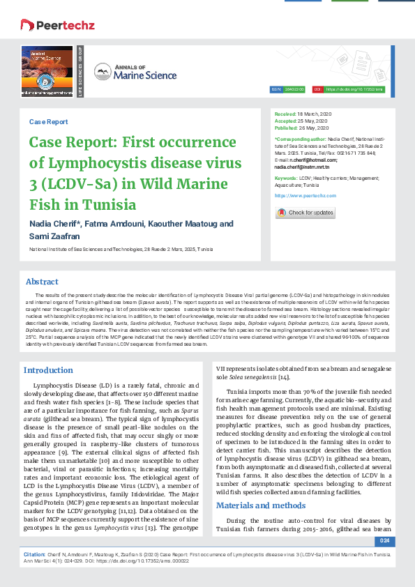 (PDF) Case Report: First occurrence of Lymphocystis disease virus 3 ...