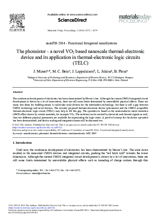 (PDF) The Phonsistor – A Novel VO2 Based Nanoscale Thermal-electronic Device and Its Application ...