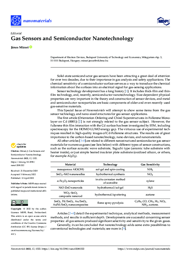 (PDF) Gas Sensors and Semiconductor Nanotechnology | János Mizsei - Academia.edu