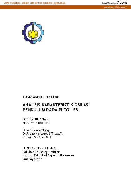 (PDF) Analisis Karakteristik Osilasi Pendulum Pada PLTGL-SB