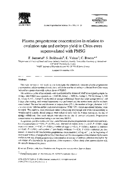 (PDF) Plasma progesterone concentration in relation to ovulation rate ...