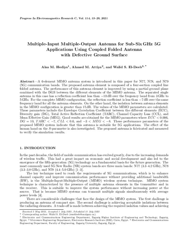 Pdf Multiple Input Multiple Output Antenna For Sub Six Ghz 5g Applications Using Coupled 
