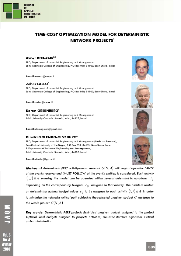 (PDF) Time-Cost Optimization Model for Deterministic Network PROJECTS1