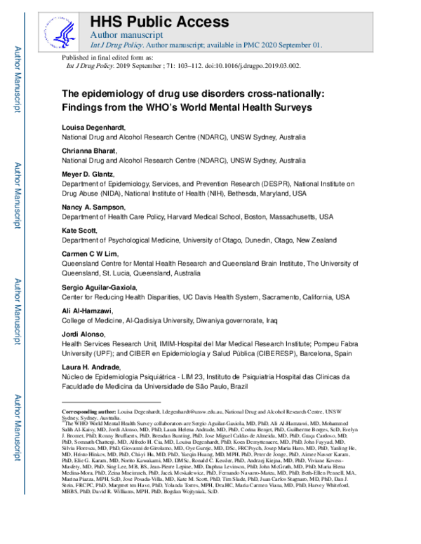 (PDF) The epidemiology of drug use disorders cross-nationally: Findings ...