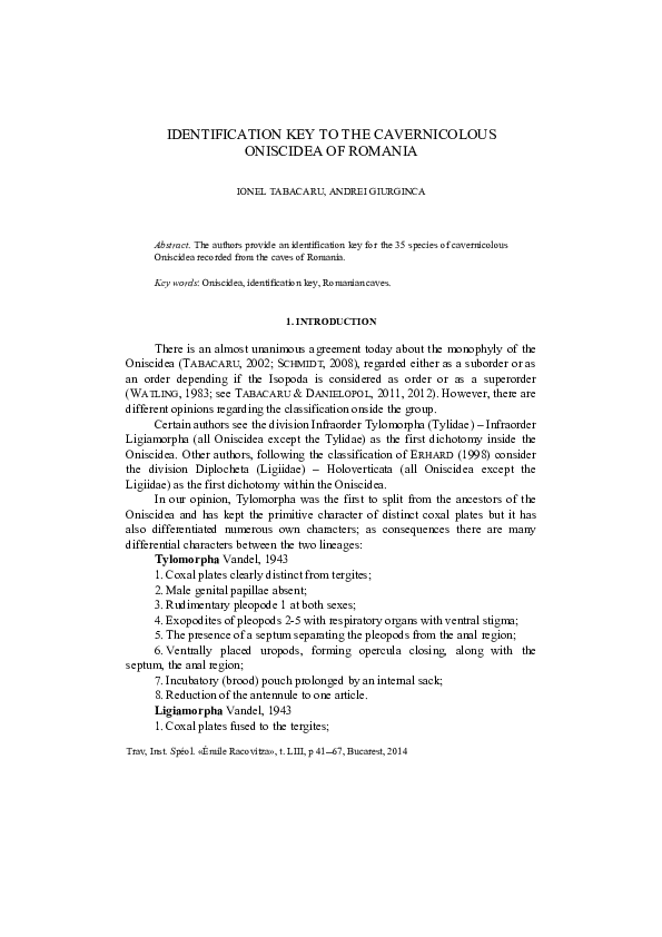 (PDF) Identification key to the cavernicolous Oniscidea of Romania