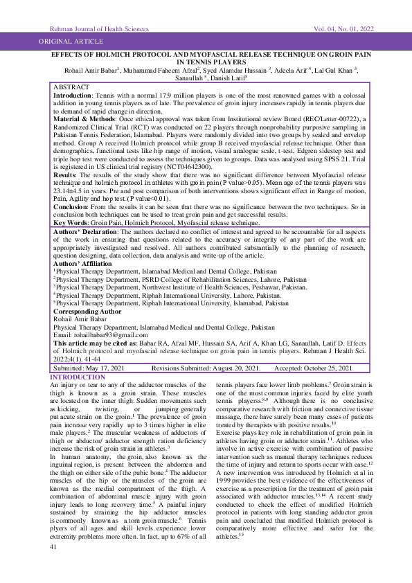 (PDF) EFFECTS OF HOLMICH PROTOCOL AND MYOFASCIAL RELEASE TECHNIQUE ON ...