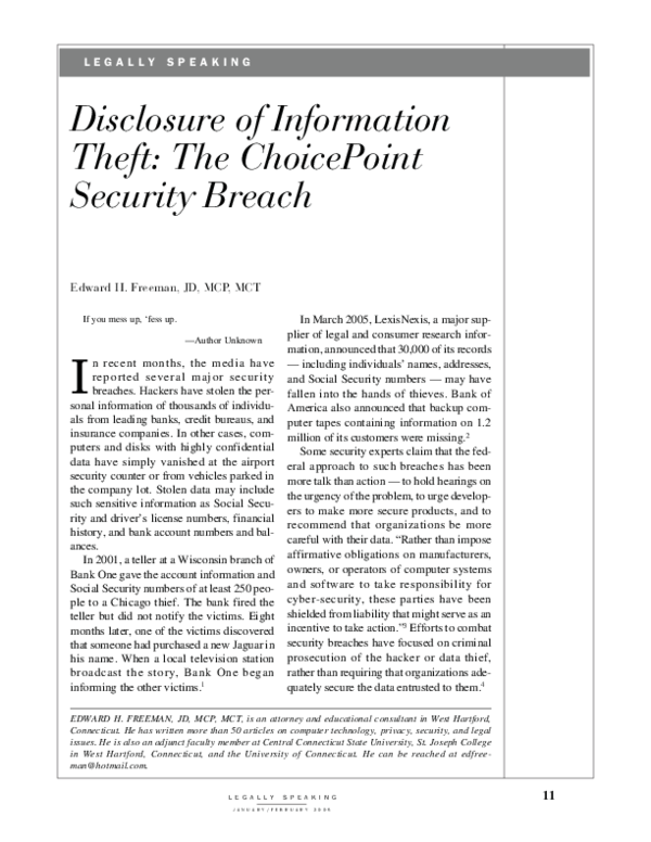 (PDF) Disclosure of Information Theft: The ChoicePoint Security Breach ...
