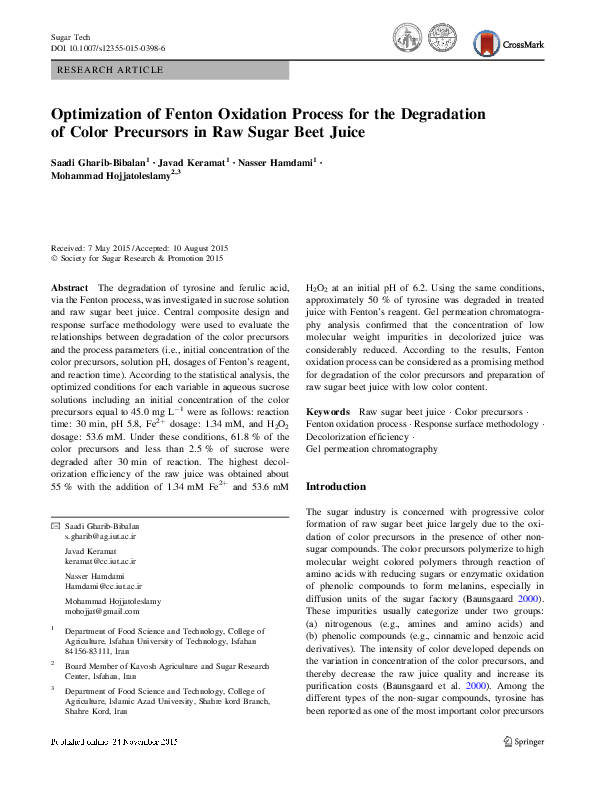 (PDF) Optimization of Fenton Oxidation Process for the Degradation of ...