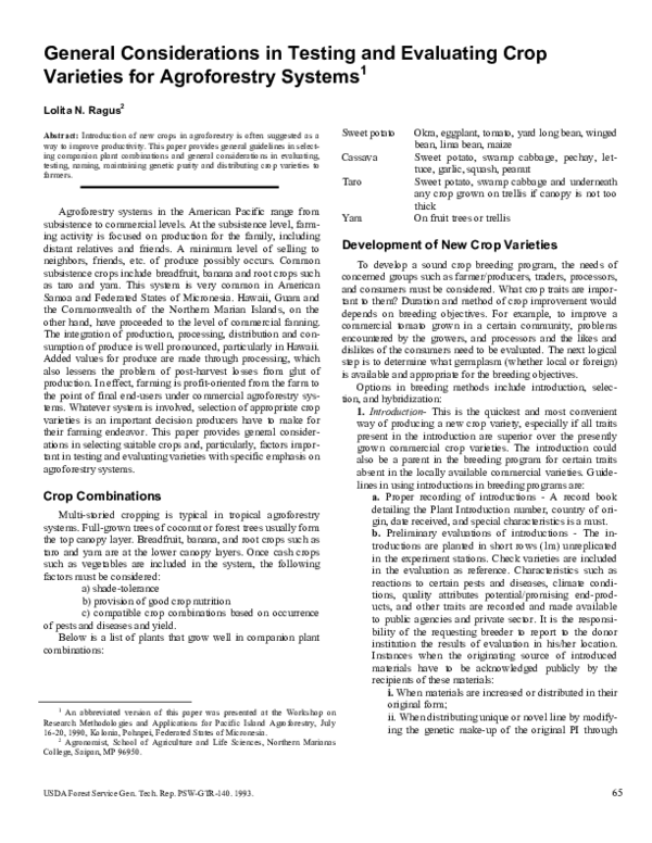 (PDF) General Considerations in Testing and Evaluating Crop Varieties ...