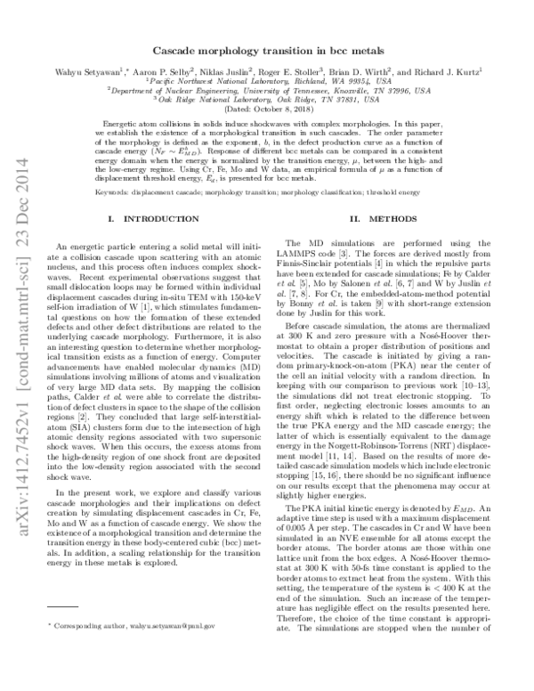 Pdf Cascade Morphology Transition In Bcc Metals