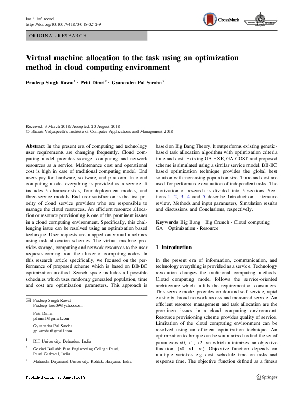 (PDF) Virtual machine allocation to the task using an optimization method in cloud computing ...