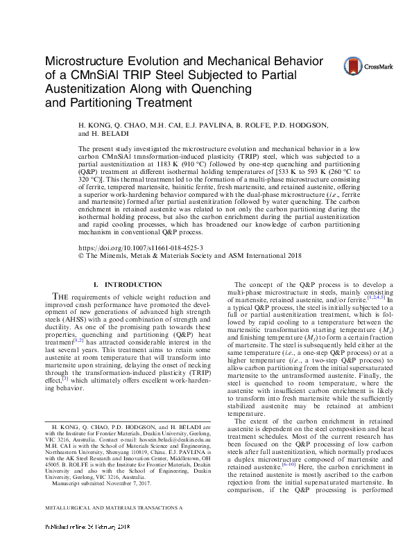 (PDF) Microstructure Evolution and Mechanical Behavior of a Hot-Rolled High-Manganese Dual-Phase ...