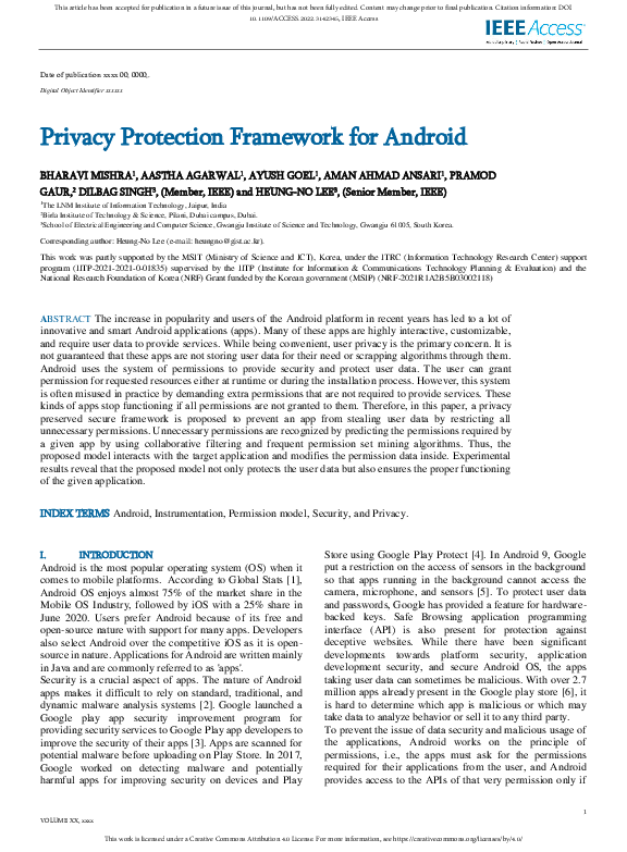 (PDF) Privacy Protection Framework for Android