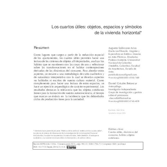 (PDF) Los cuartos útiles: objetos, espacios y símbolos de la vivienda horizontal
