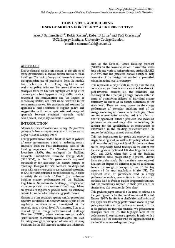 (PDF) How Useful Are Building Energy Models for Policy? A Uk Perspective