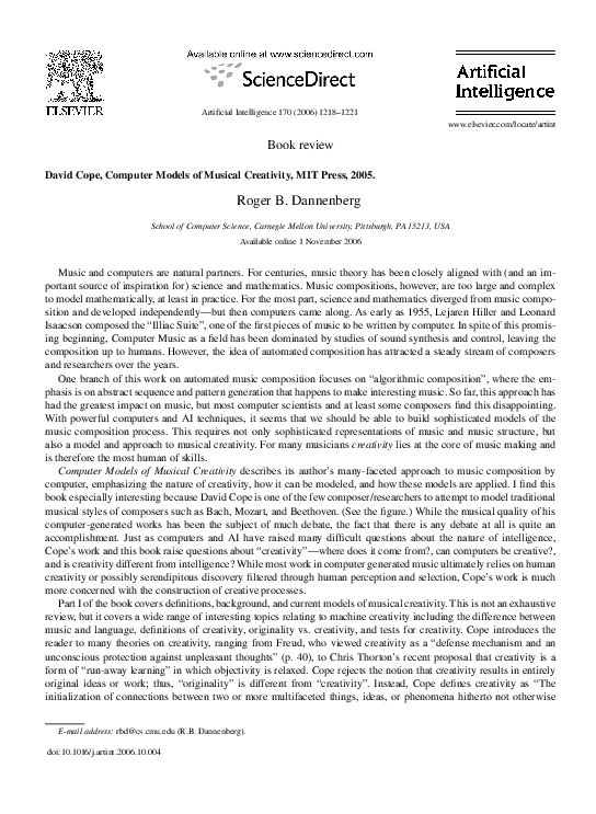 (PDF) David Cope, ,Computer Models of Musical Creativity (2005) MIT Press