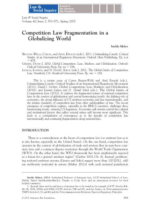 (PDF) Competition Law Fragmentation in a Globalizing World