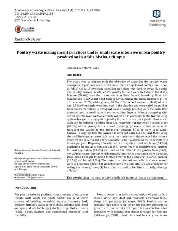 (PDF) Poultry waste management practices under small scale intensive ...