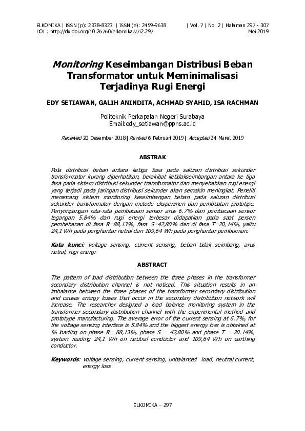 (PDF) Monitoring Keseimbangan Distribusi Beban Transformator untuk Meminimalisasi Terjadinya ...