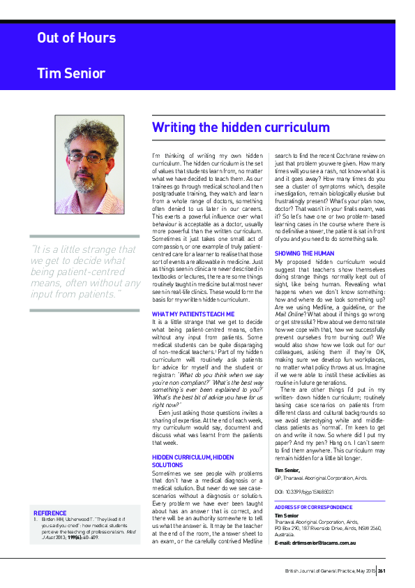 (PDF) Writing the hidden curriculum | Tim Senior - Academia.edu