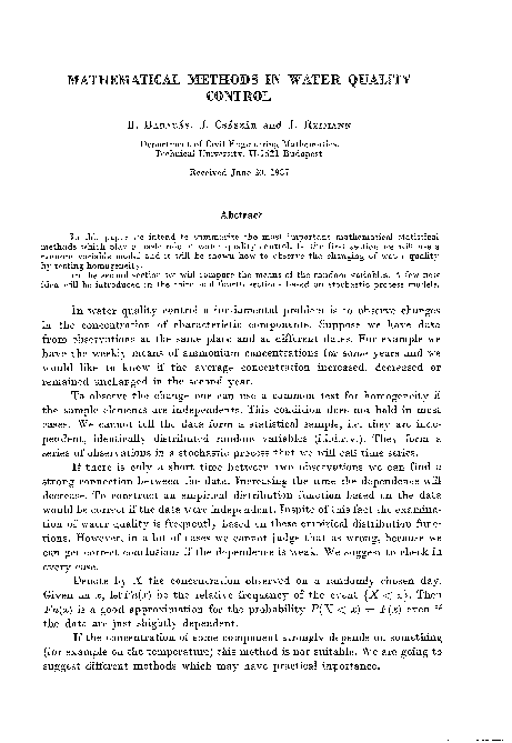 (PDF) Mathematical Methods in Water Quality Control