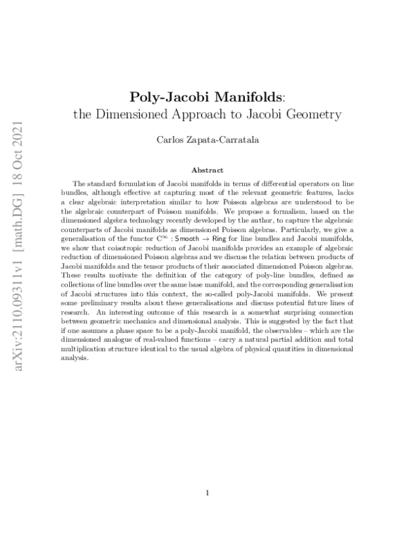 (PDF) Poly-Jacobi Manifolds: the Dimensioned Approach to Jacobi Geometry