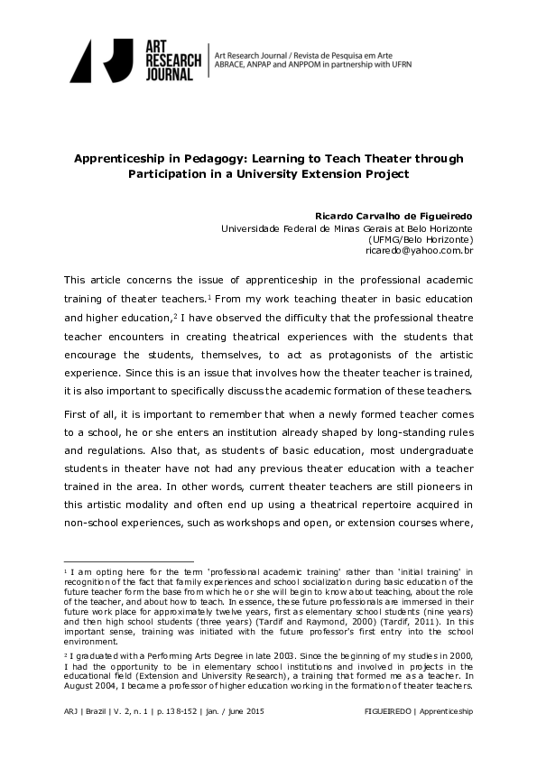 (PDF) Apprenticeship in Pedagogy: Learning to Teach Theater through ...
