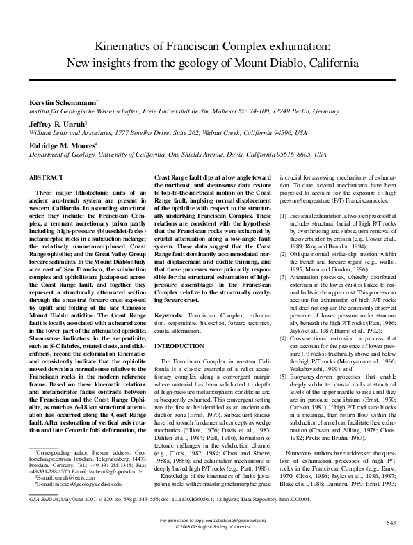 (PDF) Kinematics of Franciscan Complex exhumation: New insights from ...