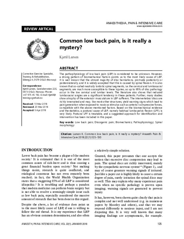 (PDF) Common low back pain, is it really a mystery?