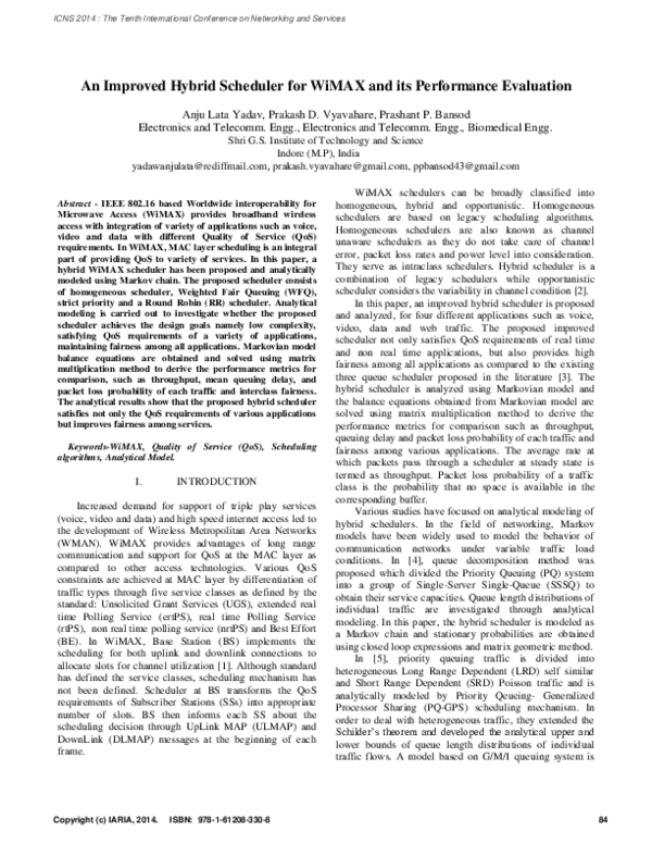 Pdf An Improved Hybrid Scheduler For Wimax And Its Performance Evaluation Prashant Bansod