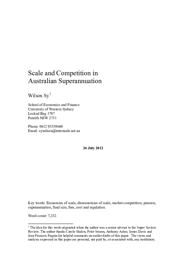 (PDF) Scale and Competition in Australian Superannuation