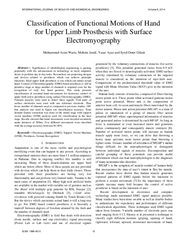 (PDF) Classification of Functional Motions of Hand for Upper Limb Prosthesis with Surface ...