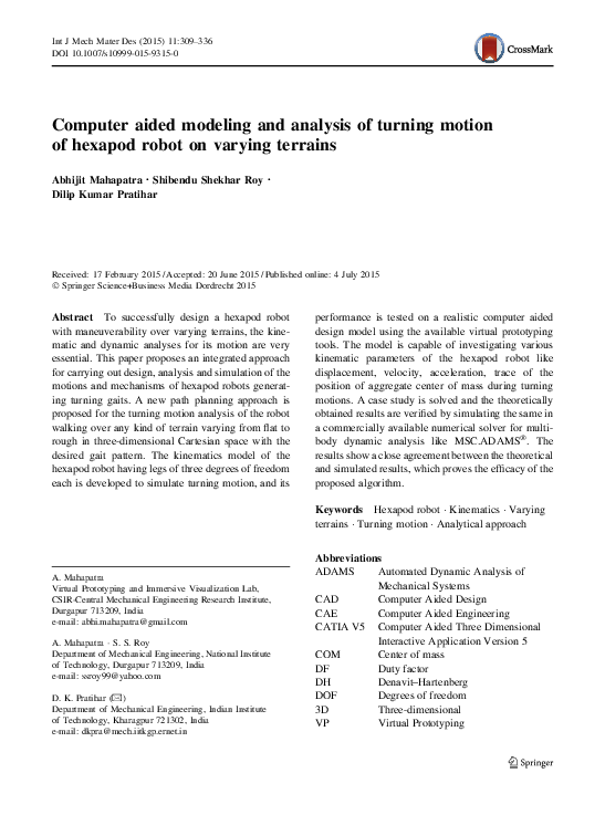 (PDF) Computer aided modeling and analysis of turning motion of hexapod ...
