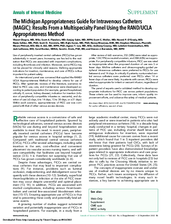 (PDF) The Michigan Appropriateness Guide for Intravenous Catheters ...