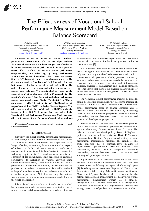 (PDF) The Effectiveness of Vocational School Performance Measurement ...