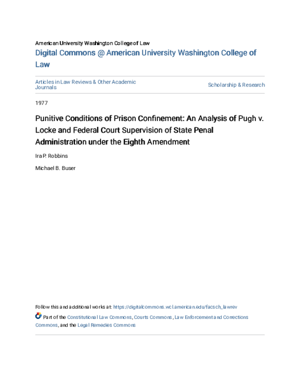 (PDF) Punitive Conditions of Prison Confinement: An Analysis of Pugh v ...