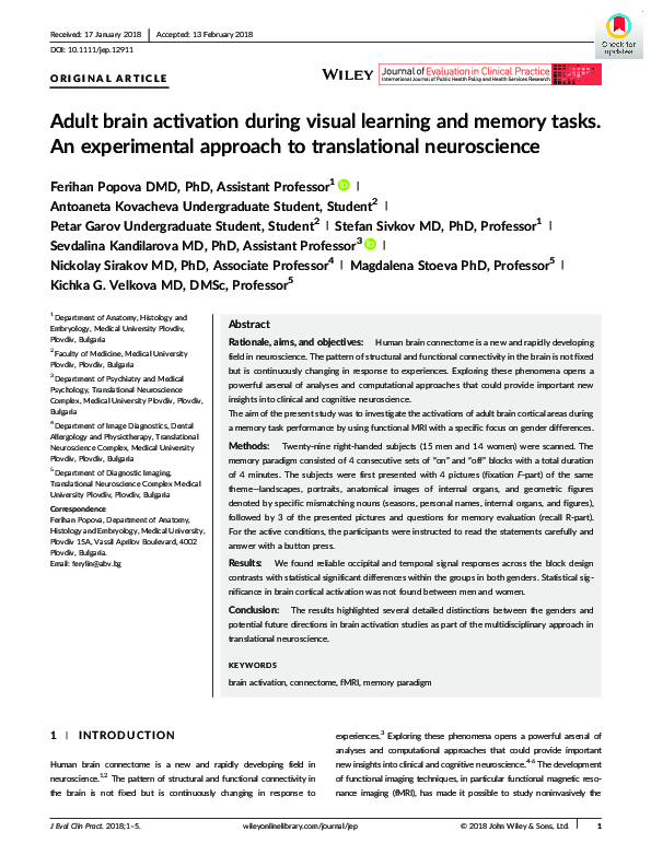 (PDF) Adult brain activation during visual learning and memory tasks ...