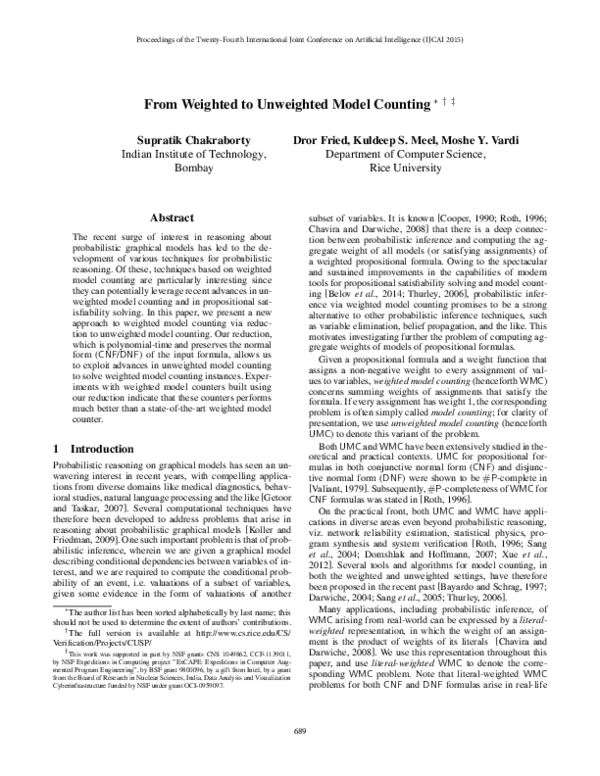 (PDF) From Weighted to Unweighted Model Counting