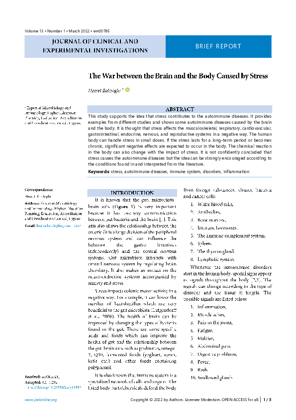 (PDF) The War between the Brain and the Body Caused by Stress