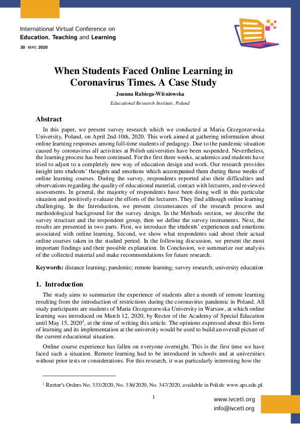 (PDF) When Students Faced Online Learning in Coronavirus Times. A Case ...